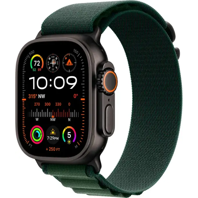Apple Watch Ultra 2 49mm GPS Cell Black Titanium w Green Alpine Loop M